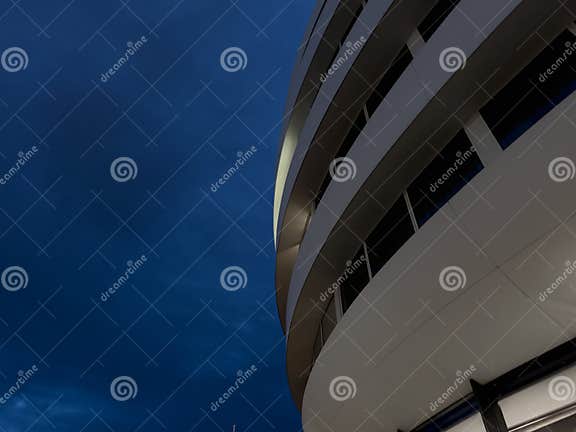 Oval Shaped Building, Evening, View from Below Stock Image - Image of ...