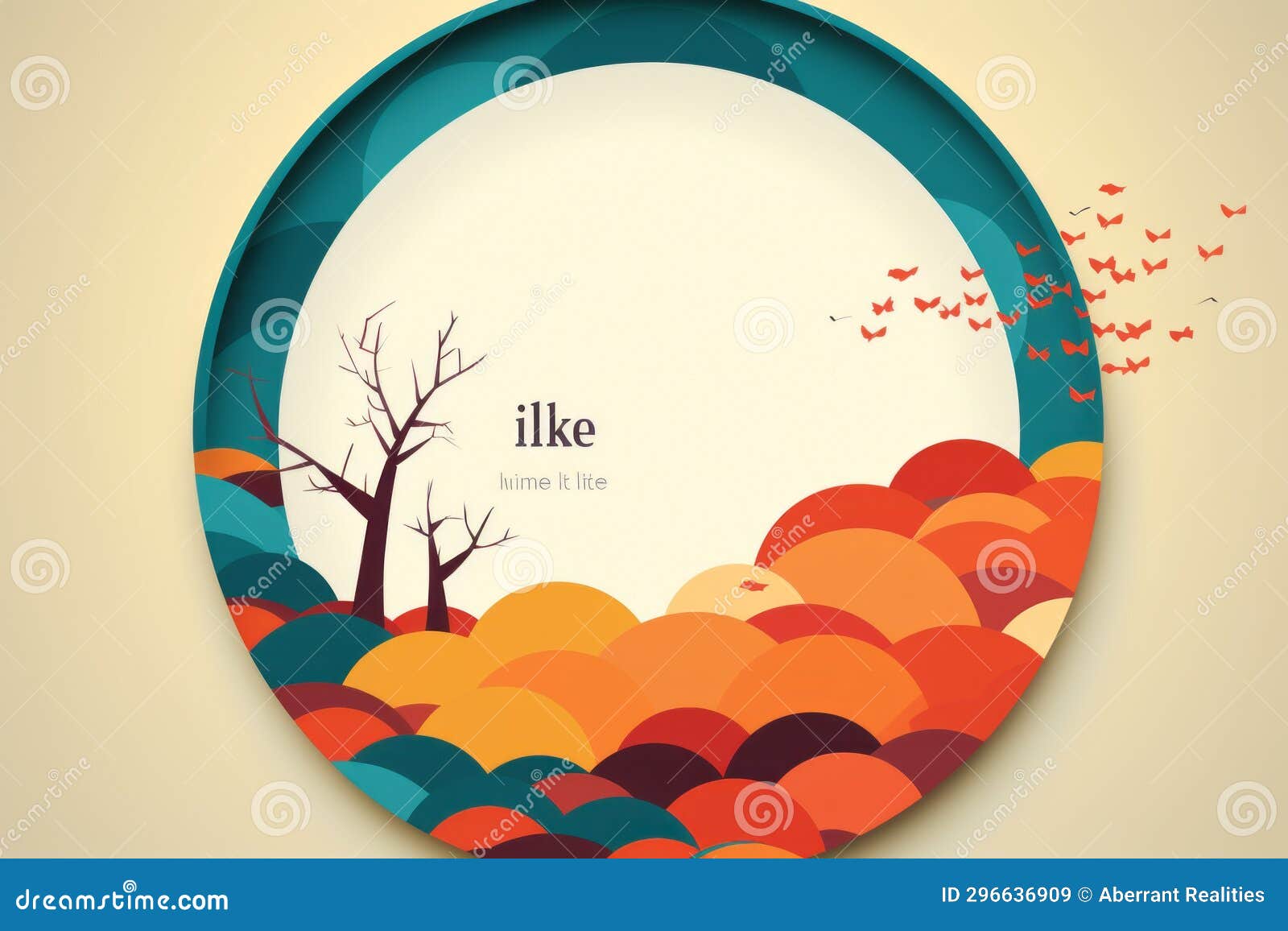 An Oval Shaped Frame with Colorful Leaves and Trees in it Stock ...