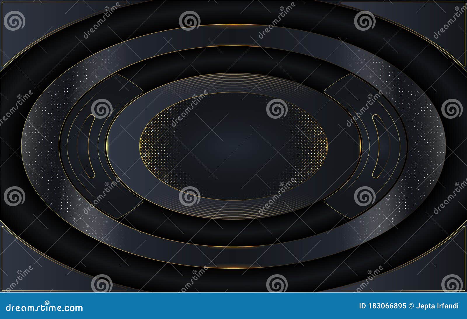 Oval Shapes in Dark Background with Glitter Golden Texture. Halftone ...