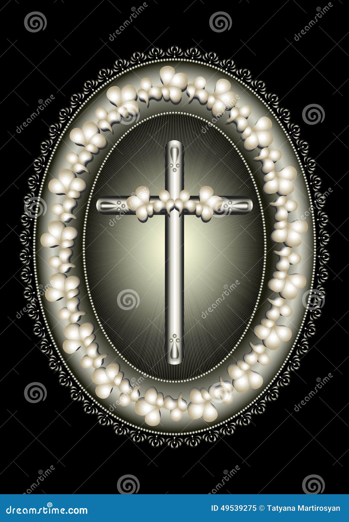 Oval Silver Frame with Cross Framed Lace Border Stock Vector ...
