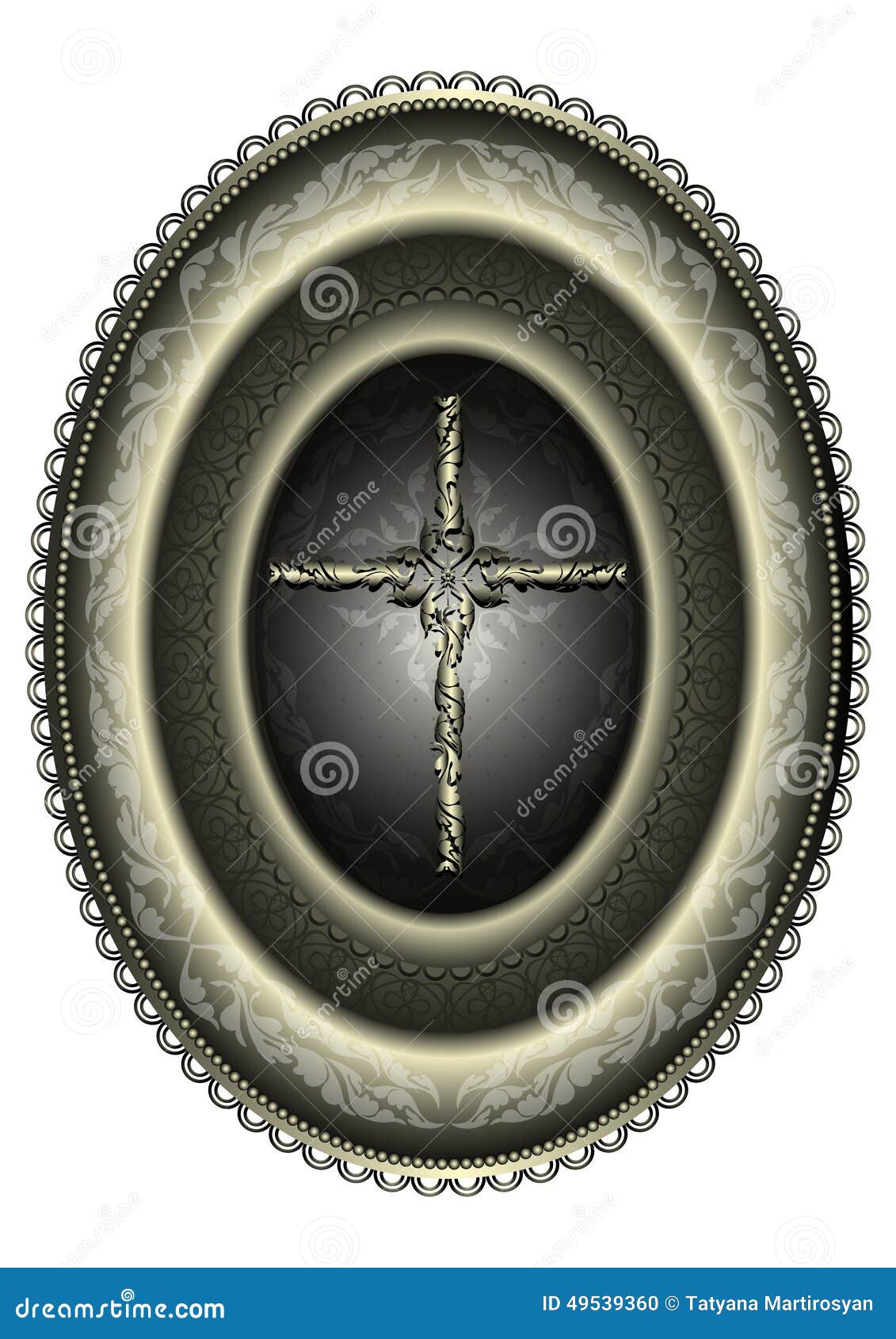 Oval Silver Medallion with Cross Framed Patterned Border Stock Vector ...