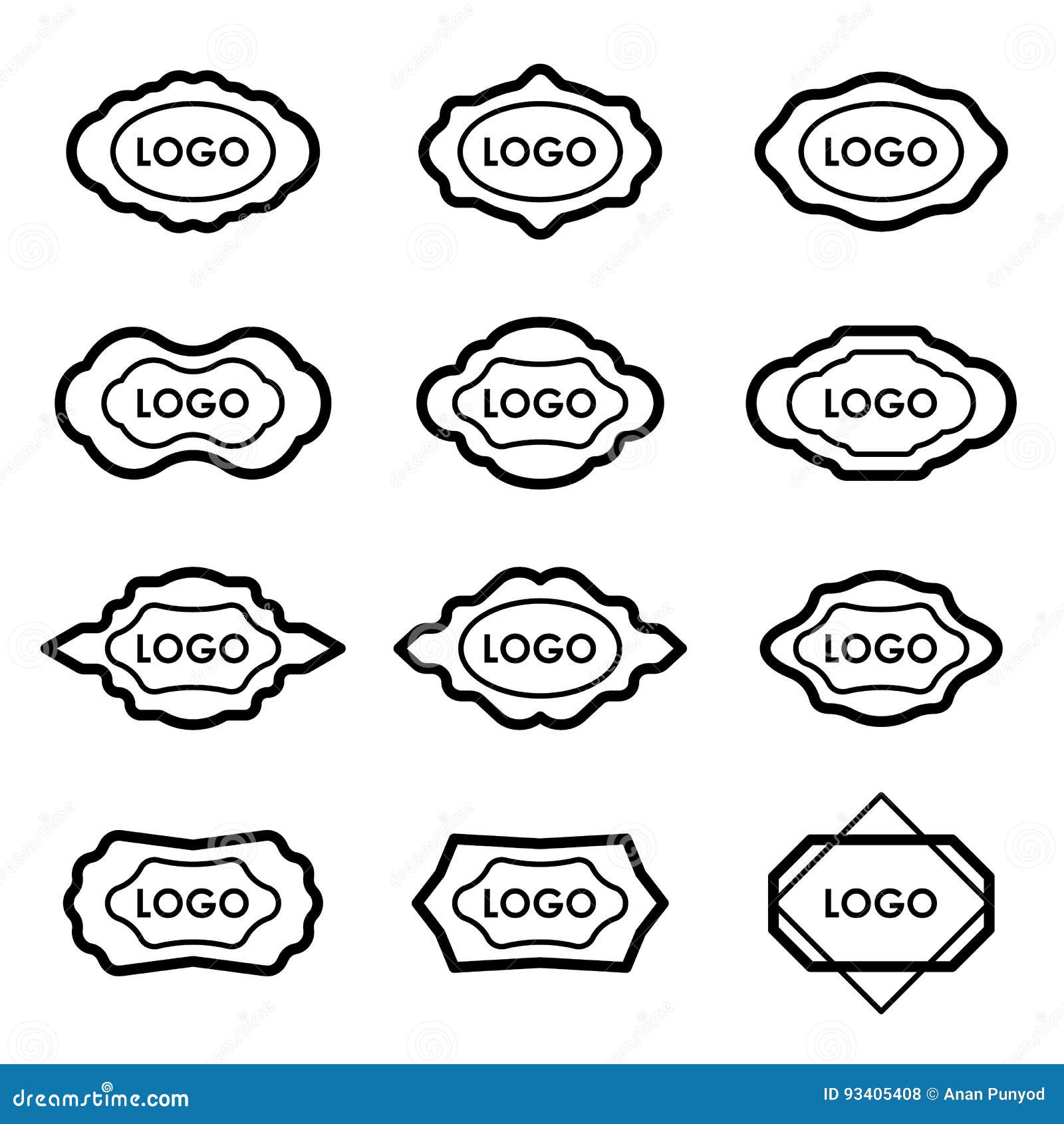 Oval Vintage Border Line Art Logo Symbol Frame Set Vector Design Stock ...