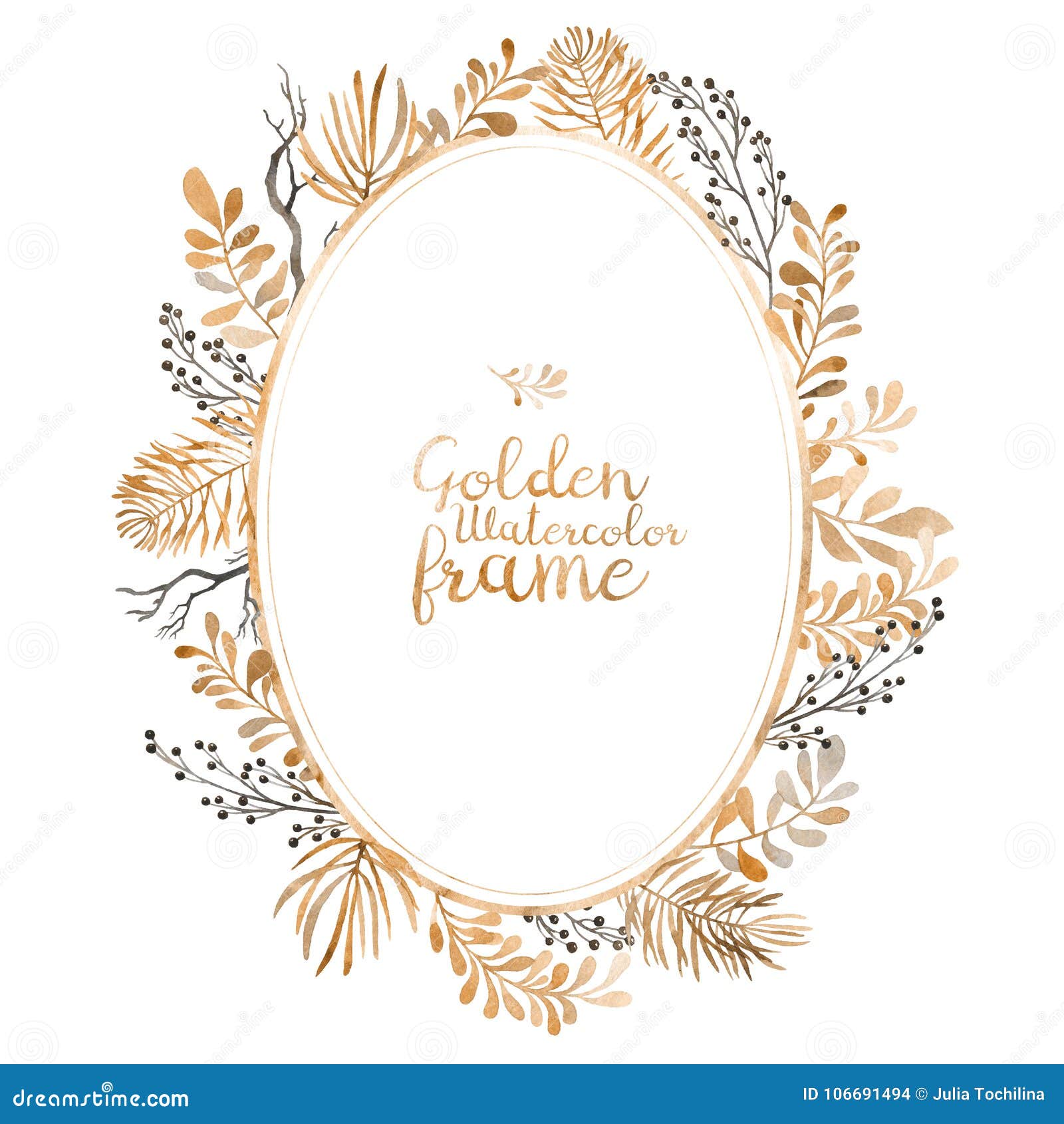 Watercolor Frame of Golden Branches Stock Illustration - Illustration ...
