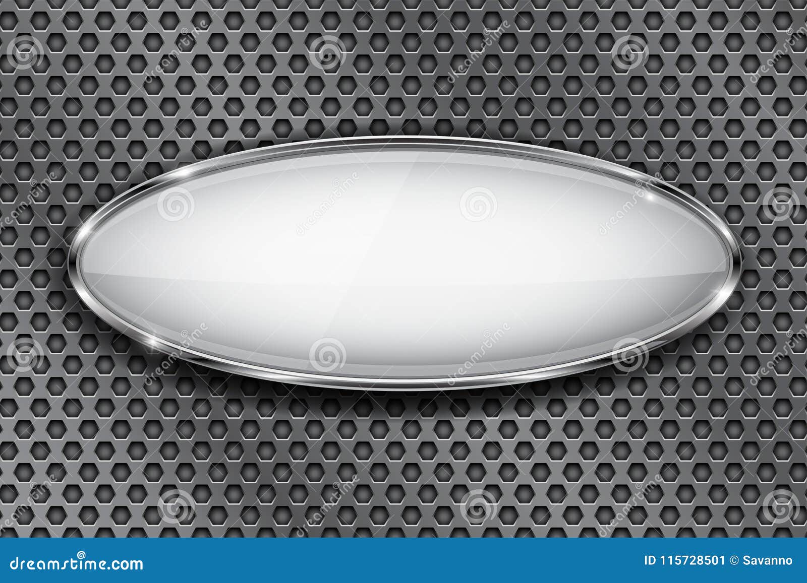 Oval White Button with Chrome Frame. 3d Icon on Metal Perforated ...