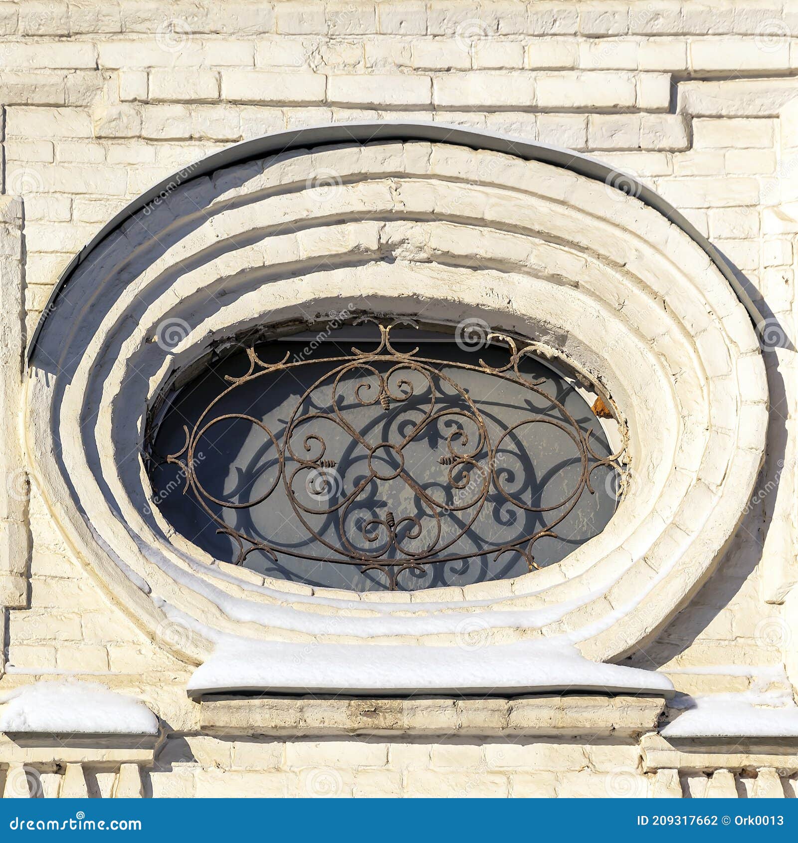Oval window with grating stock photo. Image of fancy - 209317662