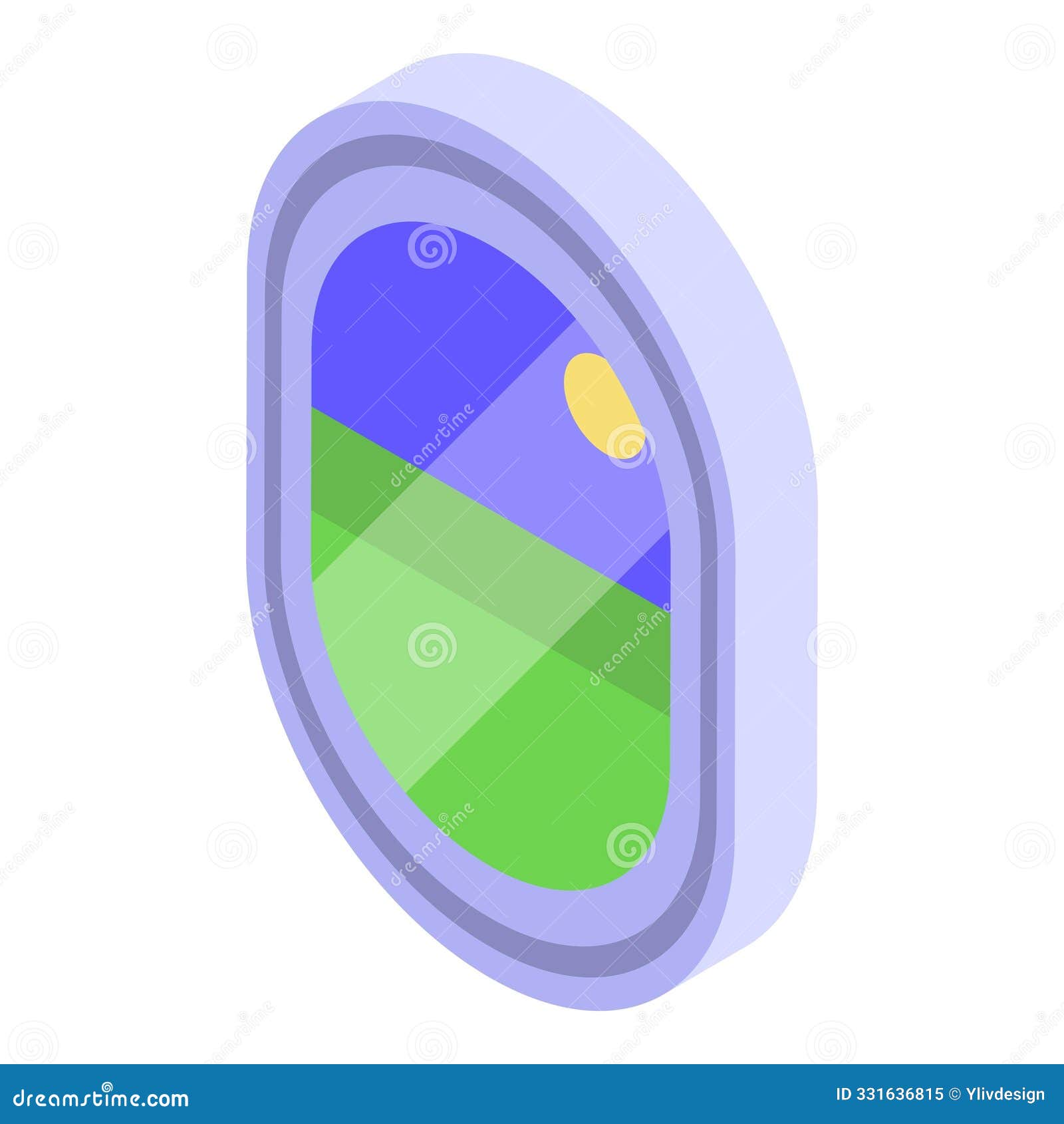 Oval Window Showing Green Fields and Blue Sky with Sun Stock Vector ...