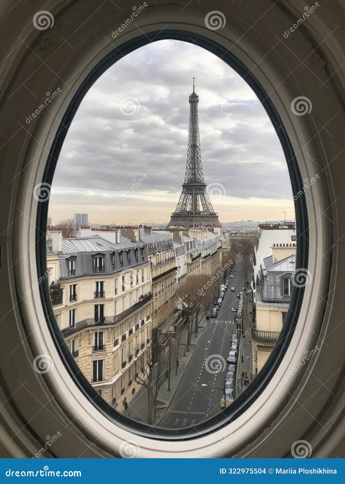 Oval Window View Of Eiffel Tower And Parisian Streetscape. Royalty-Free ...