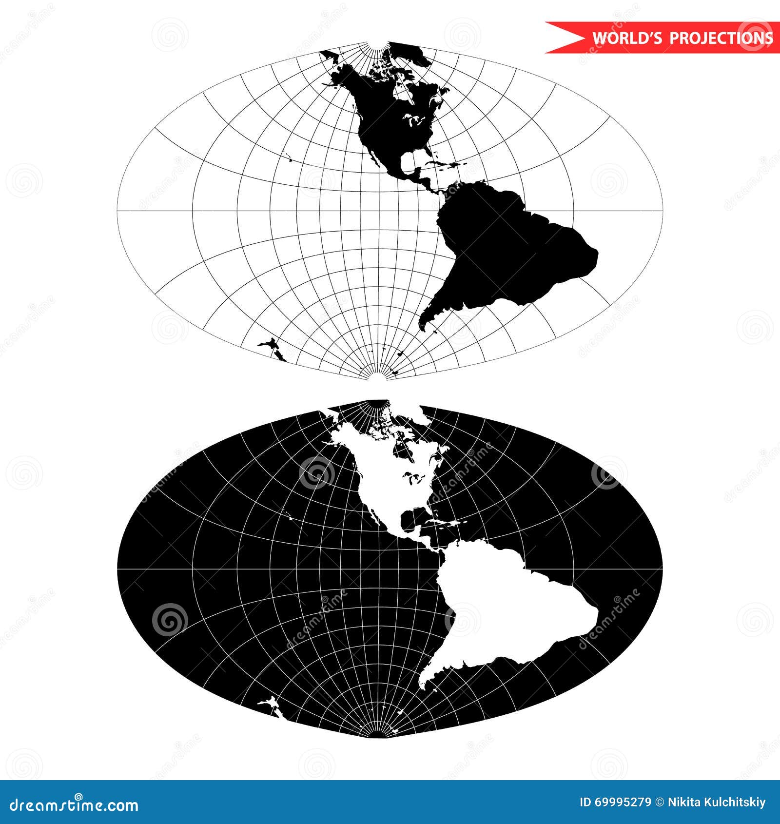 Oval world map projection. stock vector. Illustration of globe - 69995279