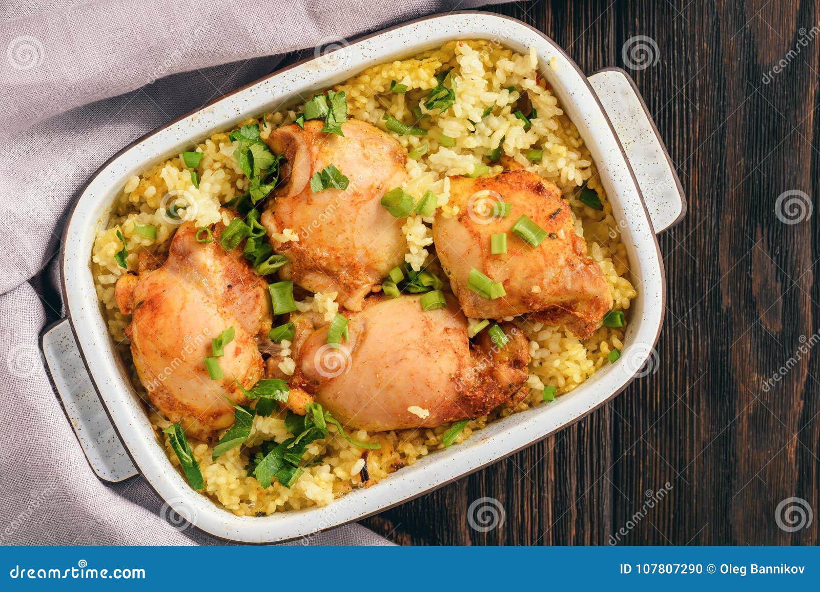 Oven Baked Chicken Meat with Rice. Stock Photo - Image of sauce ...