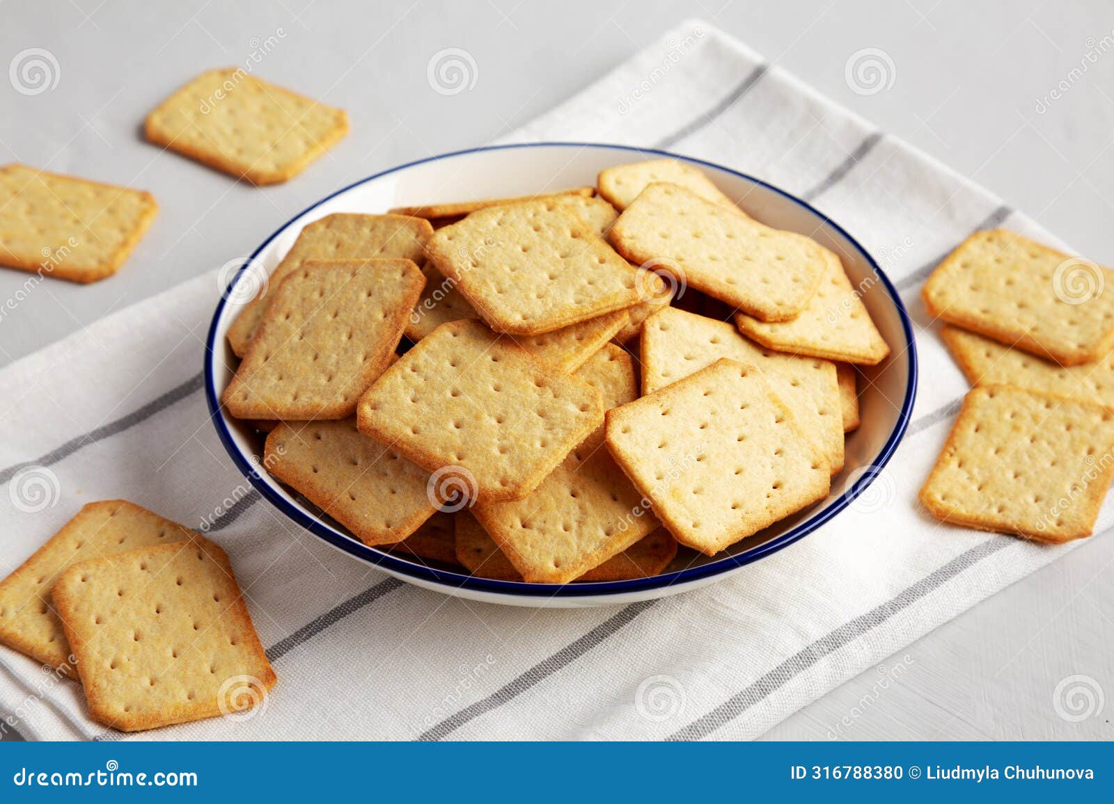 Oven Baked Crackers on a Plate, Side View Stock Photo - Image of diet ...