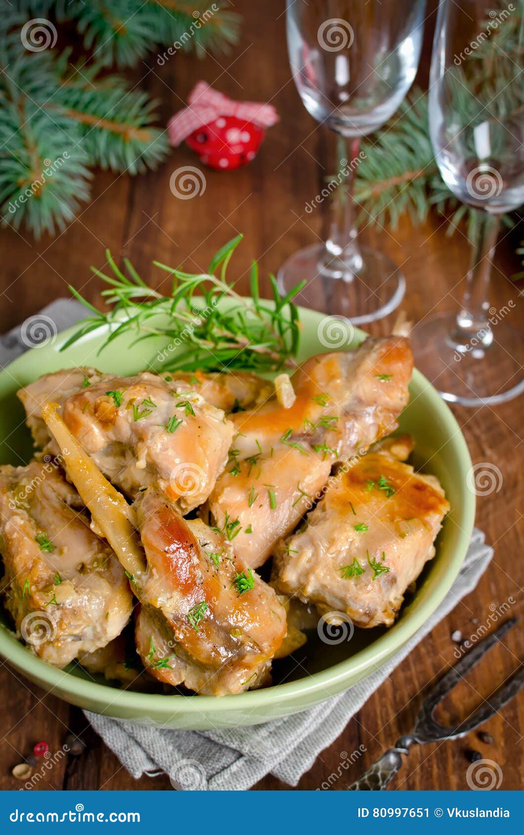 Oven Baked Rabbit Legs with Potatoes and Rosemary Stock Image - Image ...
