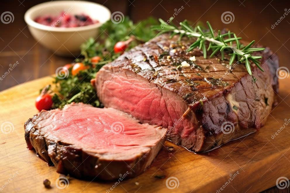 Oven-baked Steak with a Slice in the Middle Stock Photo - Image of ...