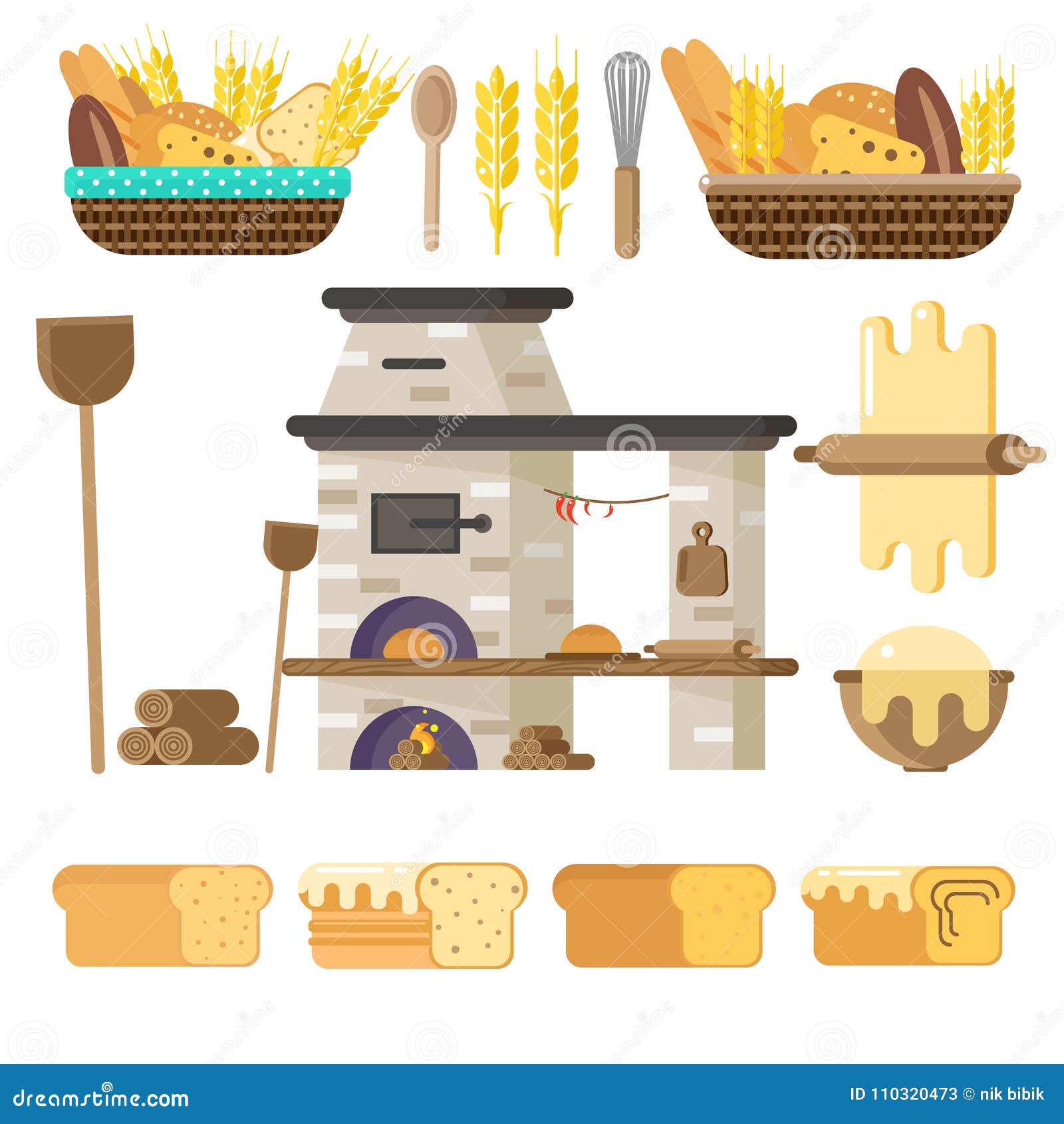 Oven for Baking Bread or Pizza. Vector in Flat Style Stock Vector ...