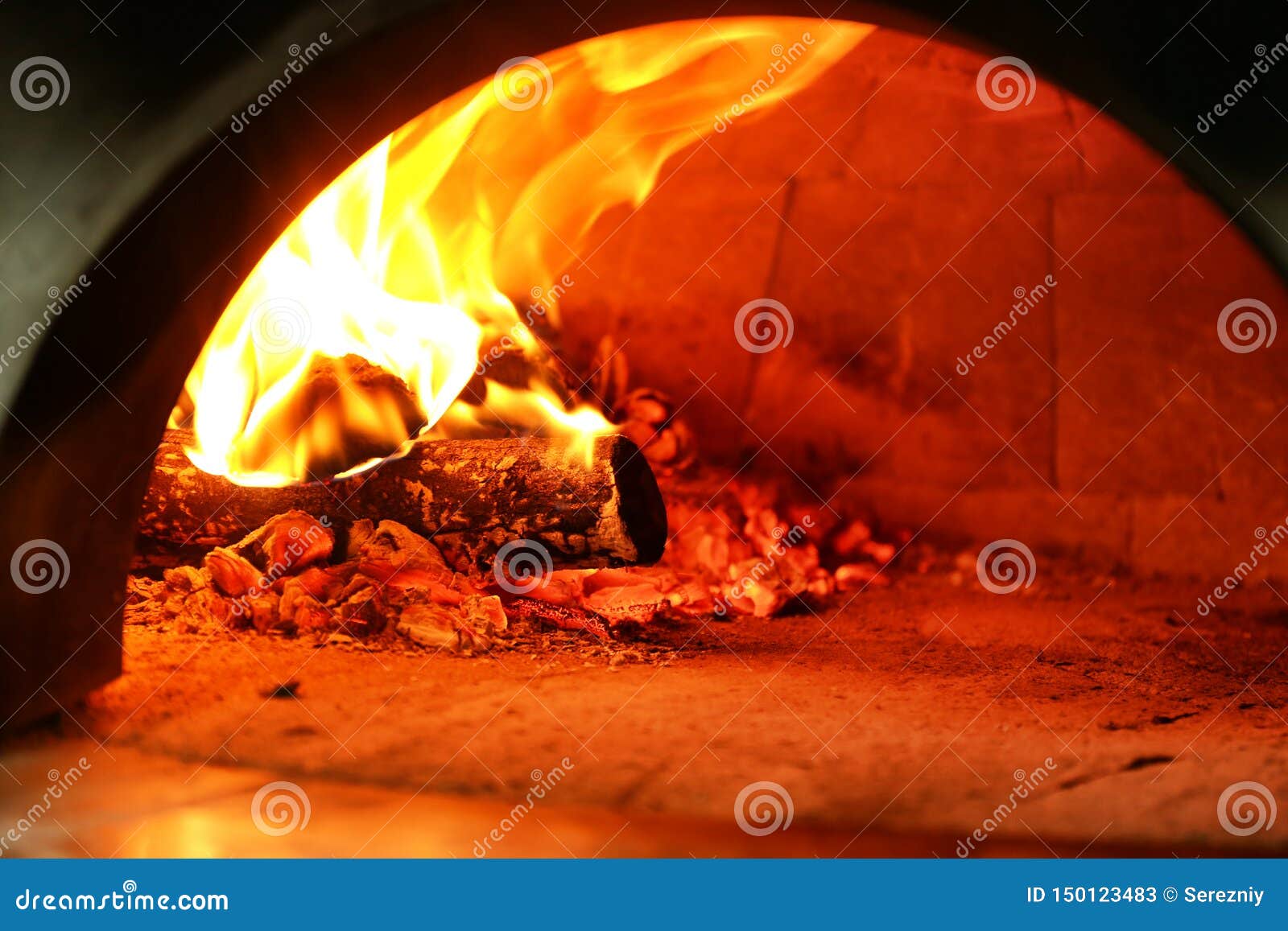 Oven with Burning Firewood in Restaurant Kitchen Stock Image - Image of ...