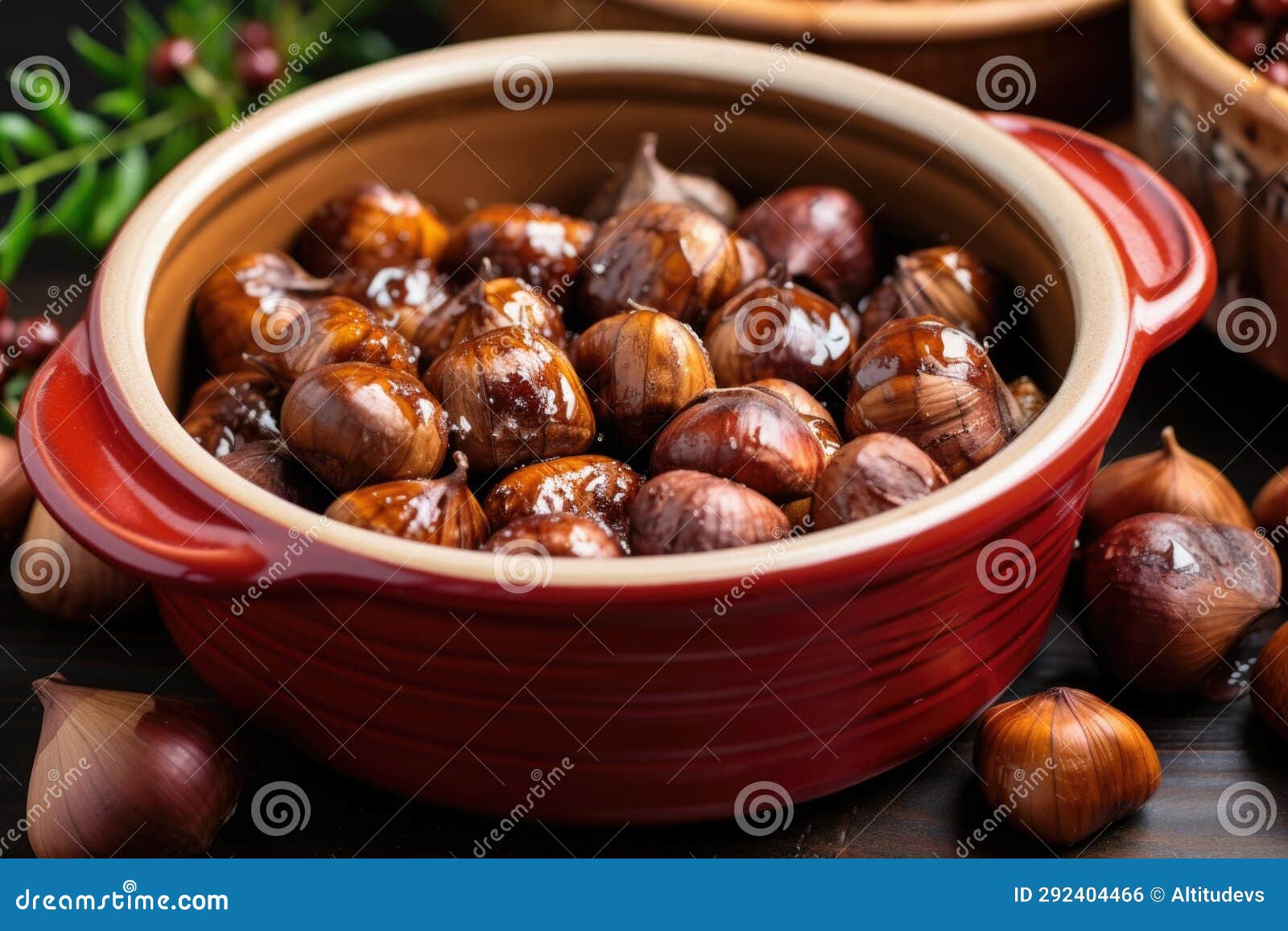 Oven Roasted Chestnuts Served in a Ceramic Bowl Stock Photo - Image of ...