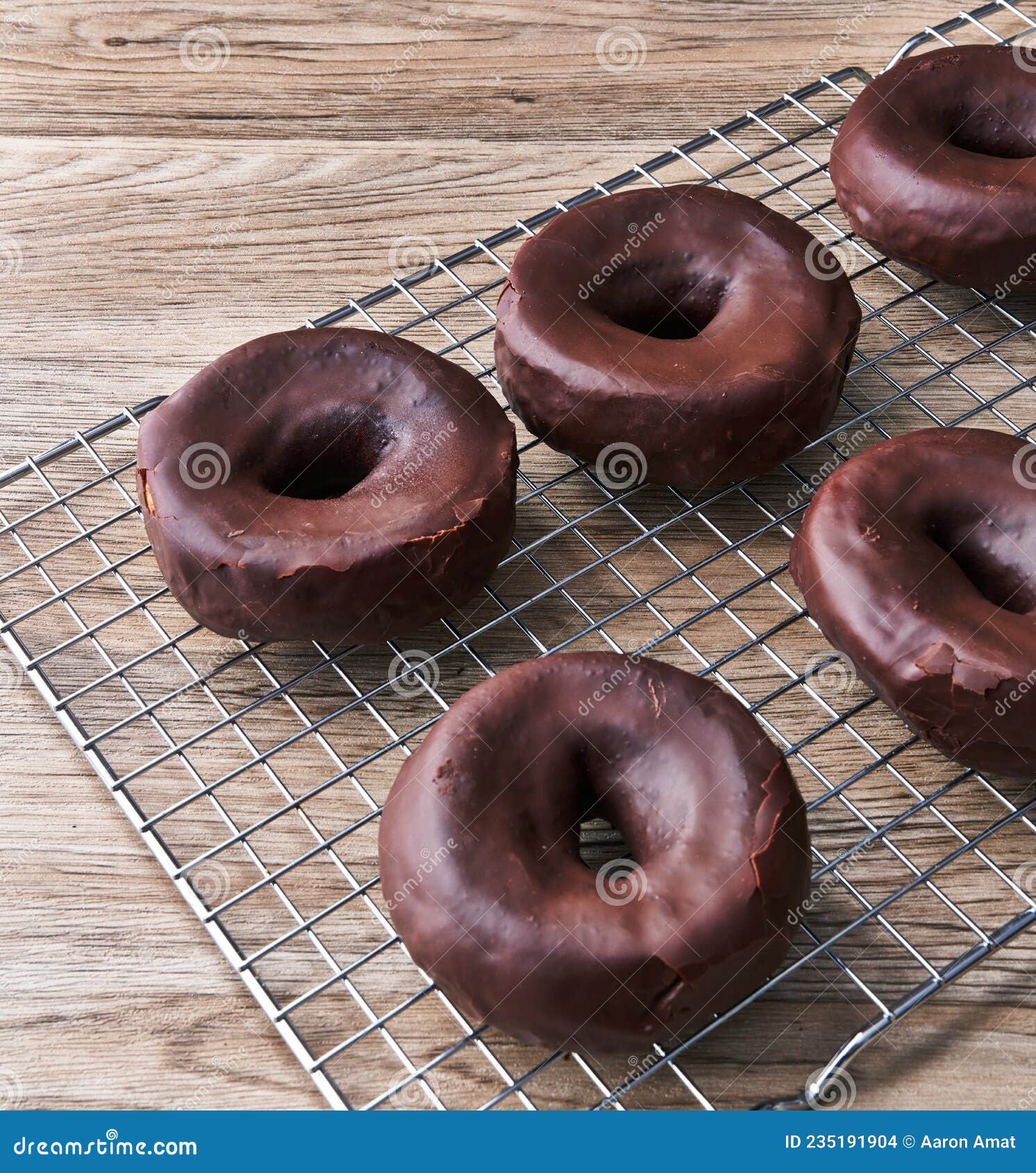Oven Tray with Chocolate Doughnuts on a Wooden Surface Stock Photo ...