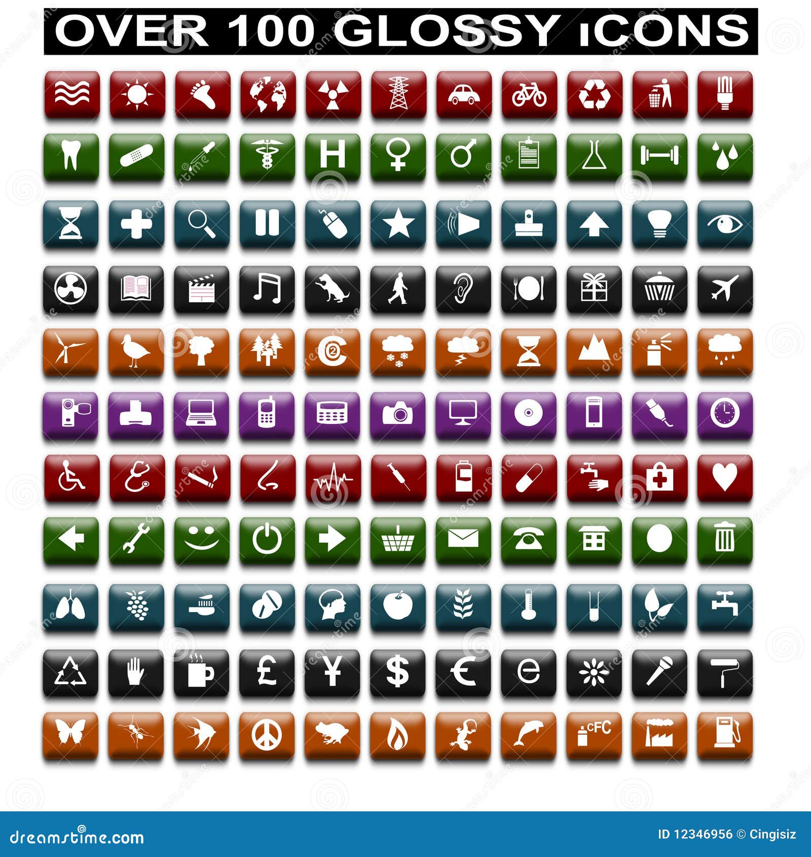 Over 100 Glossy Icons stock vector. Illustration of internet - 12346956