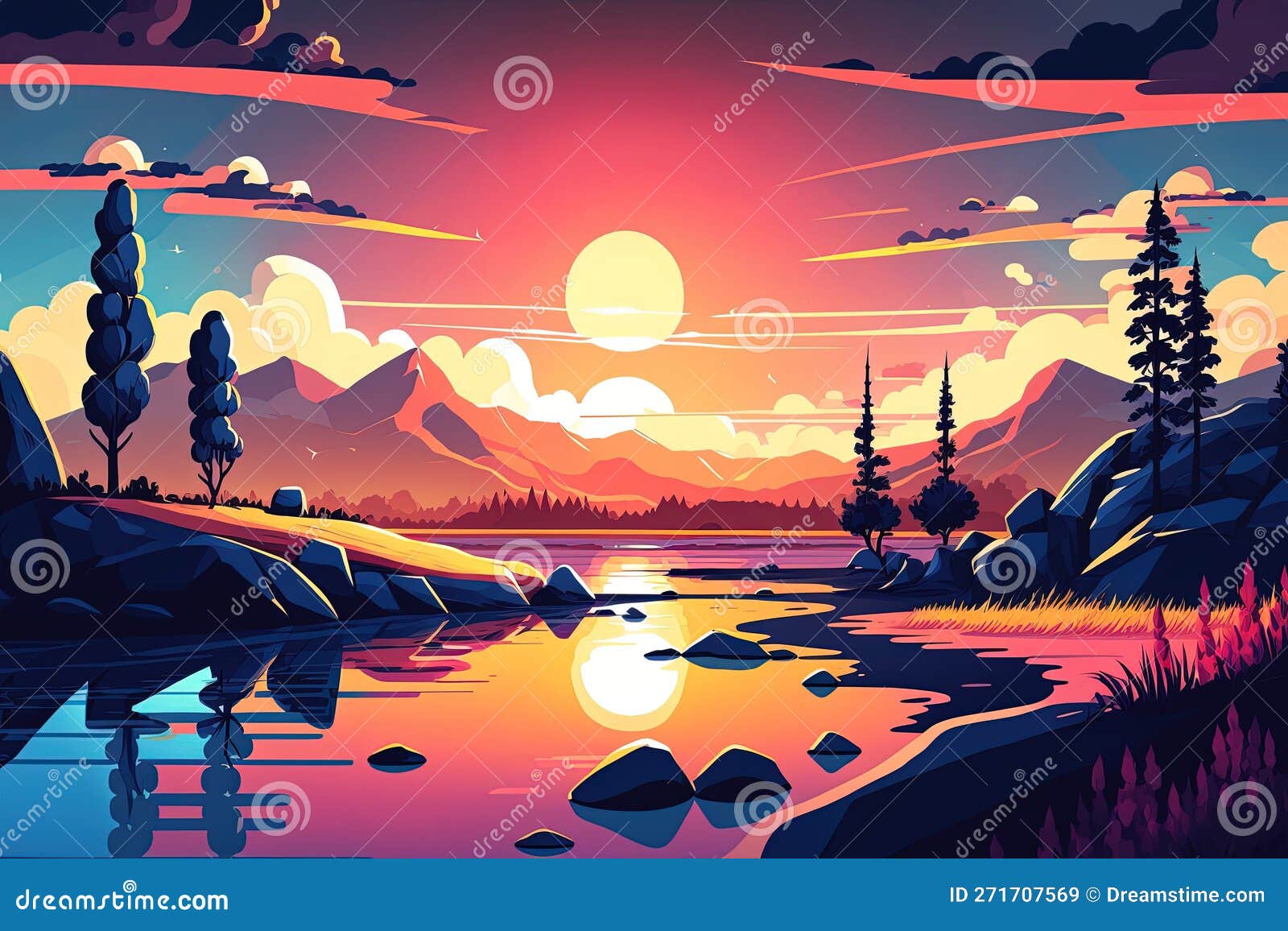 Over the Bug River, a Colorful and Delightful Sunset is Taking Place ...