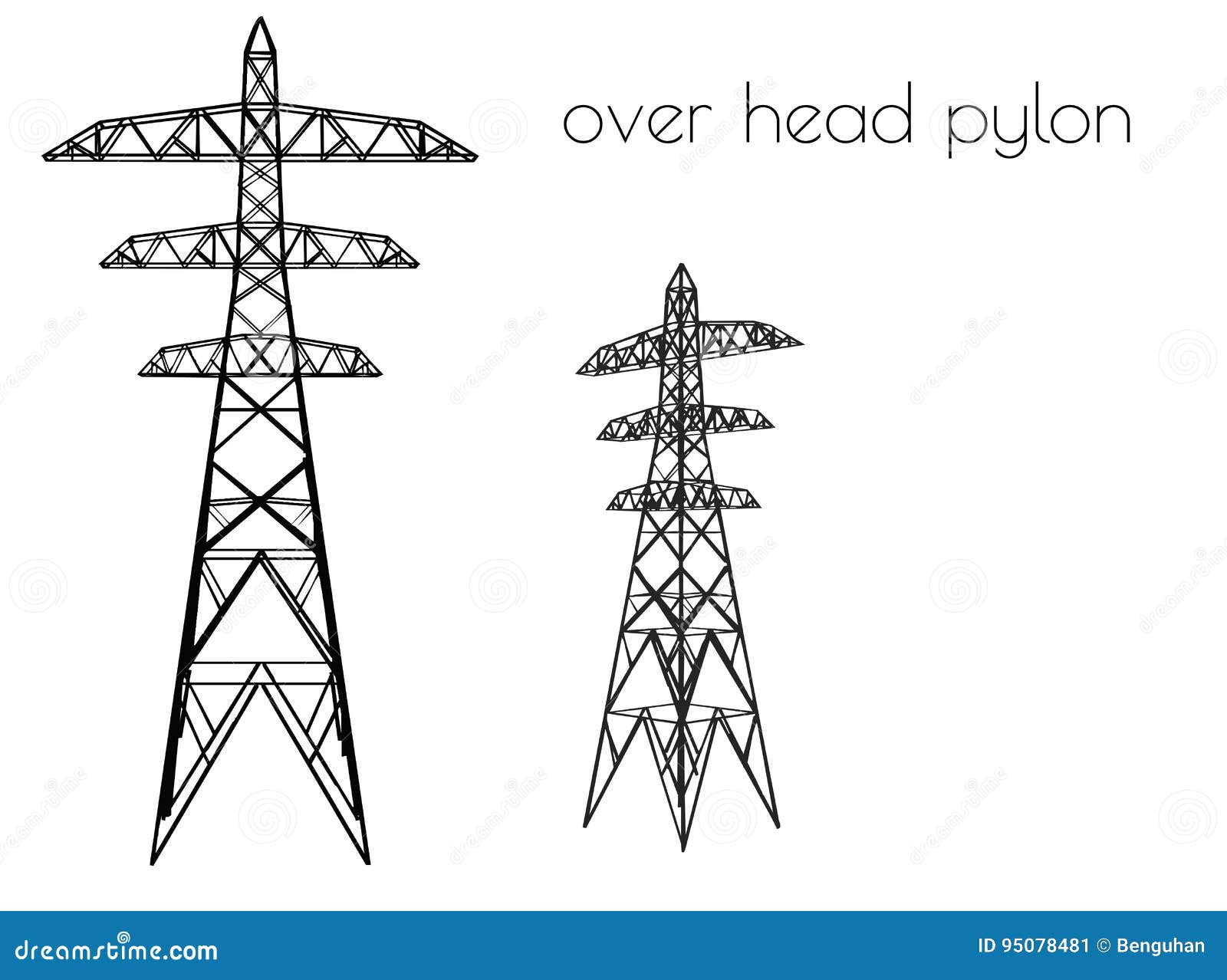 Vector High Voltage Pylons, White Background. Power Line Pylons ...