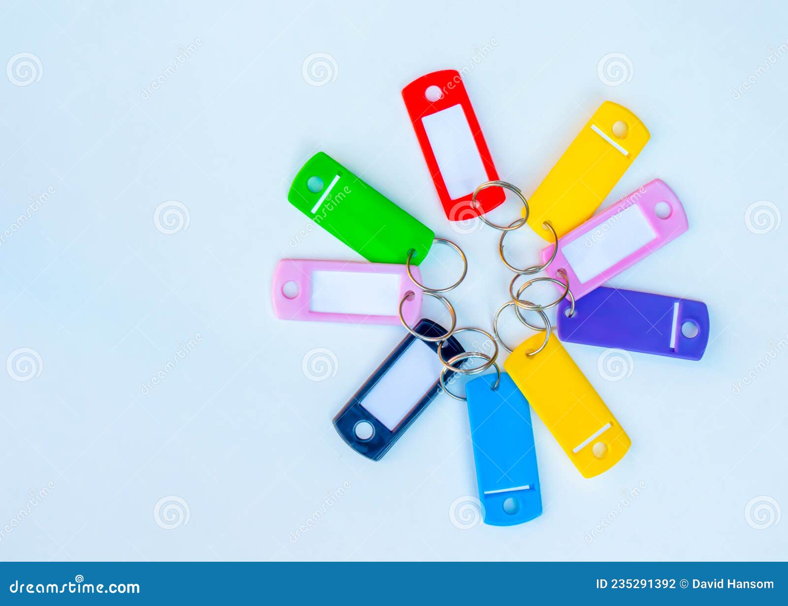 Over Head View of Nine Assorted Coloured Plastic Label Tags Stock Photo ...