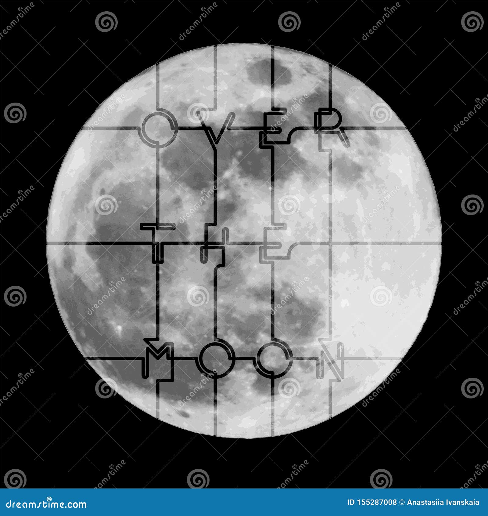 Over the Moon - Vector Illustration with Lettering Stock Vector ...