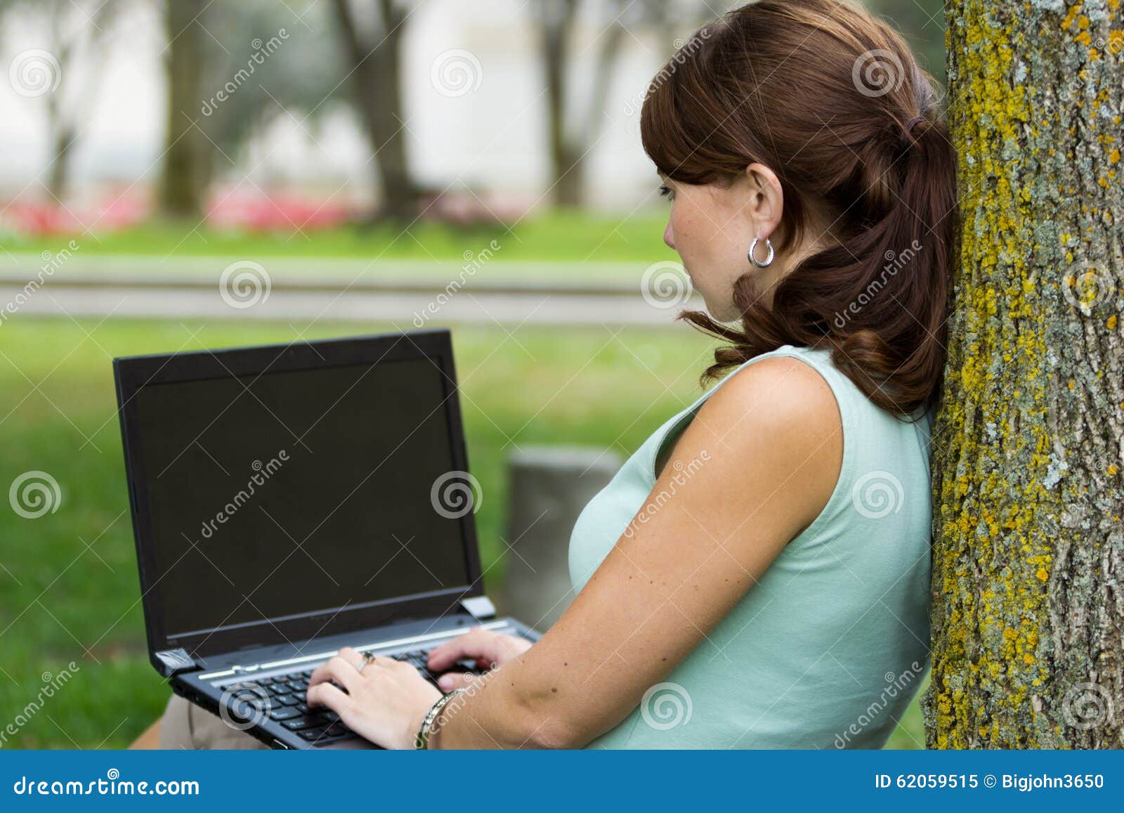 Over Shoulder Look of Young Woman with Laptop Stock Image - Image of ...