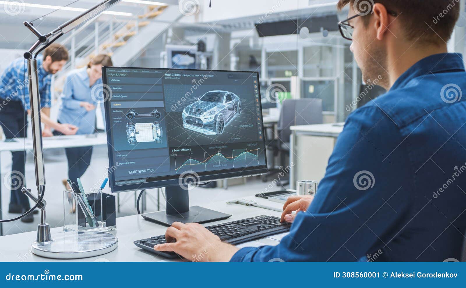 Over the Shoulder Shot of Engineer Working with CAD Software on Desktop ...