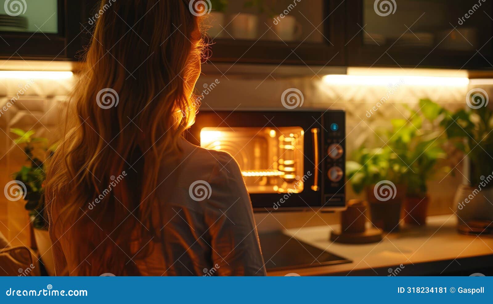 Over the Shoulder Shot of Someone Using a Modern Microwave in a Stylish ...