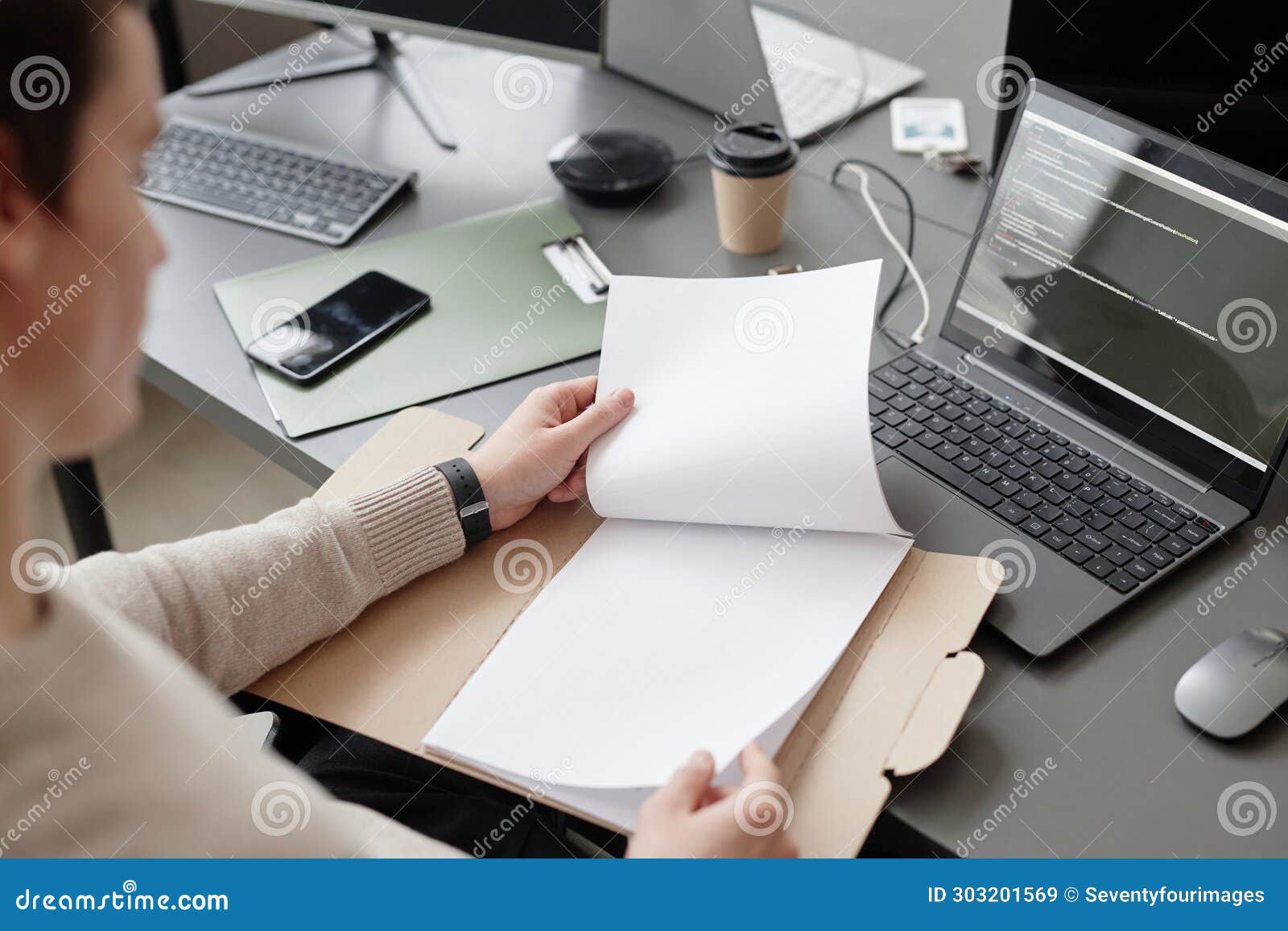 It Worker Looking through Papers in Office Stock Image - Image of code ...