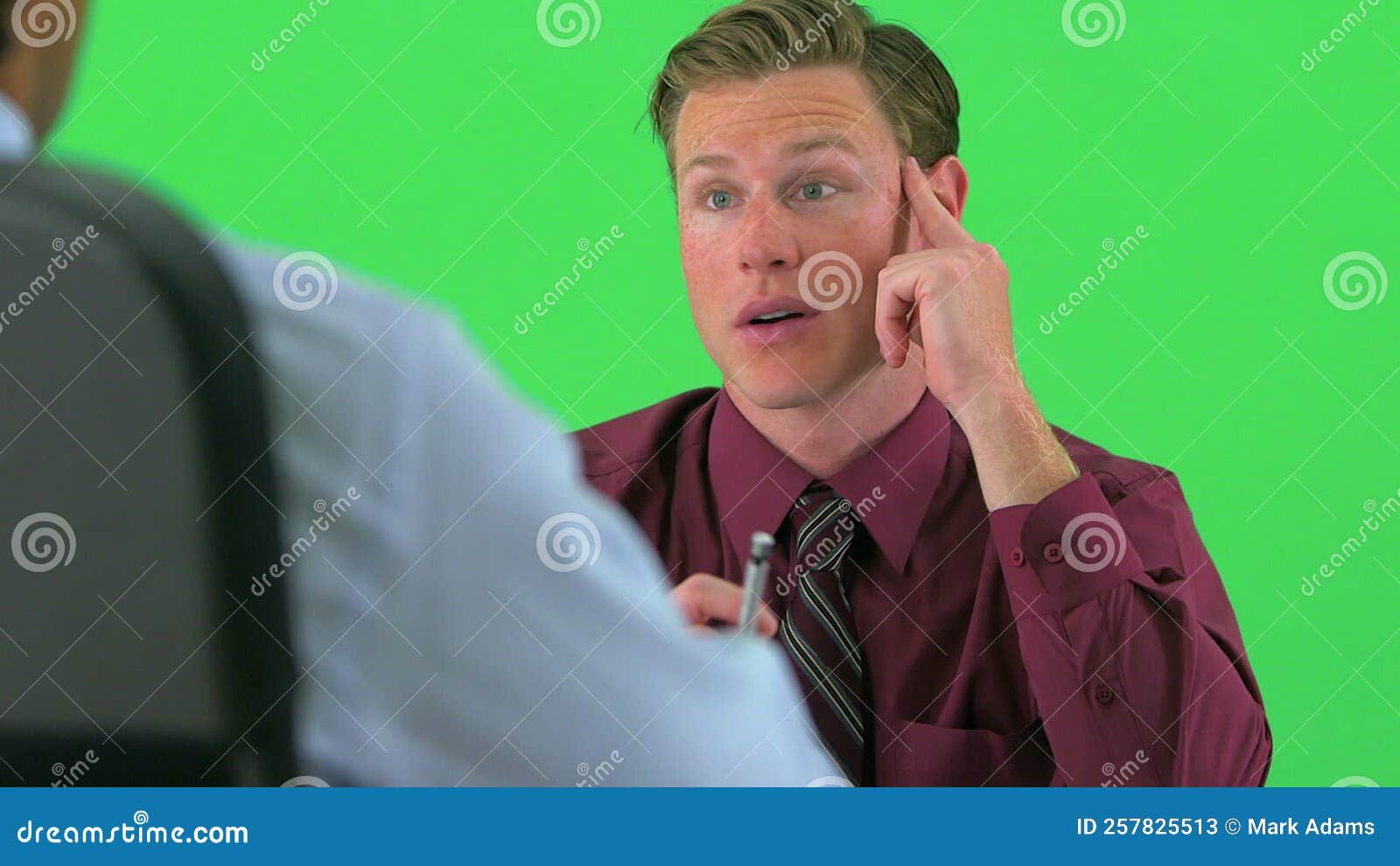 Over the Shoulder of Two Businessmen Talking on Greenscreen Stock Video ...