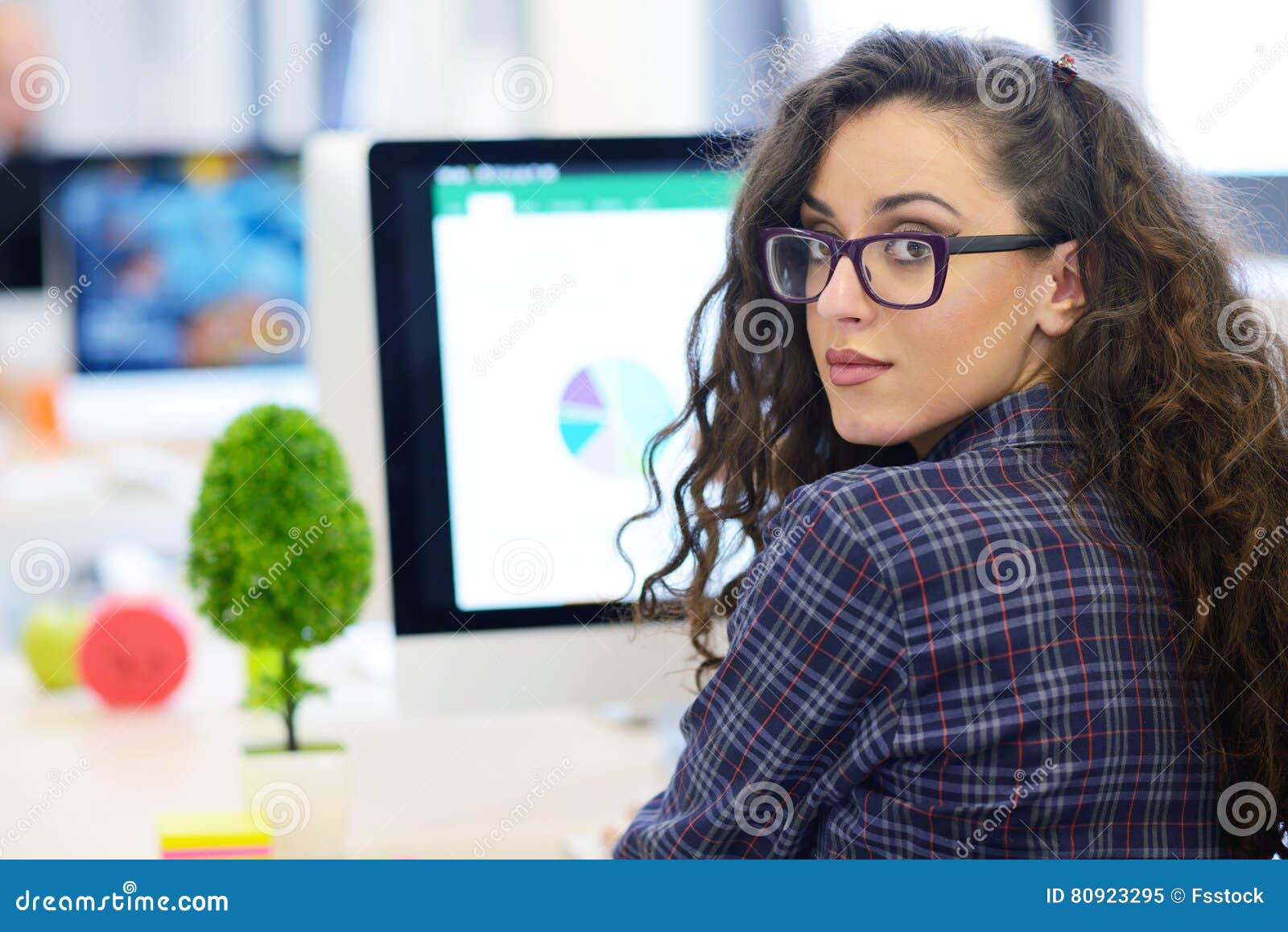 Over the Shoulder View of a Businesswoman Working at Computer and ...