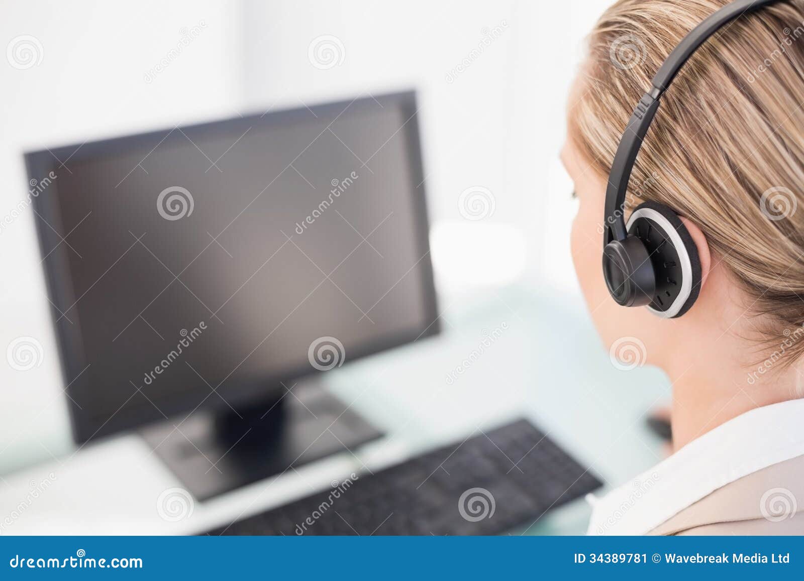 Over Shoulder View of Call Centre Agent Working Stock Image - Image of ...