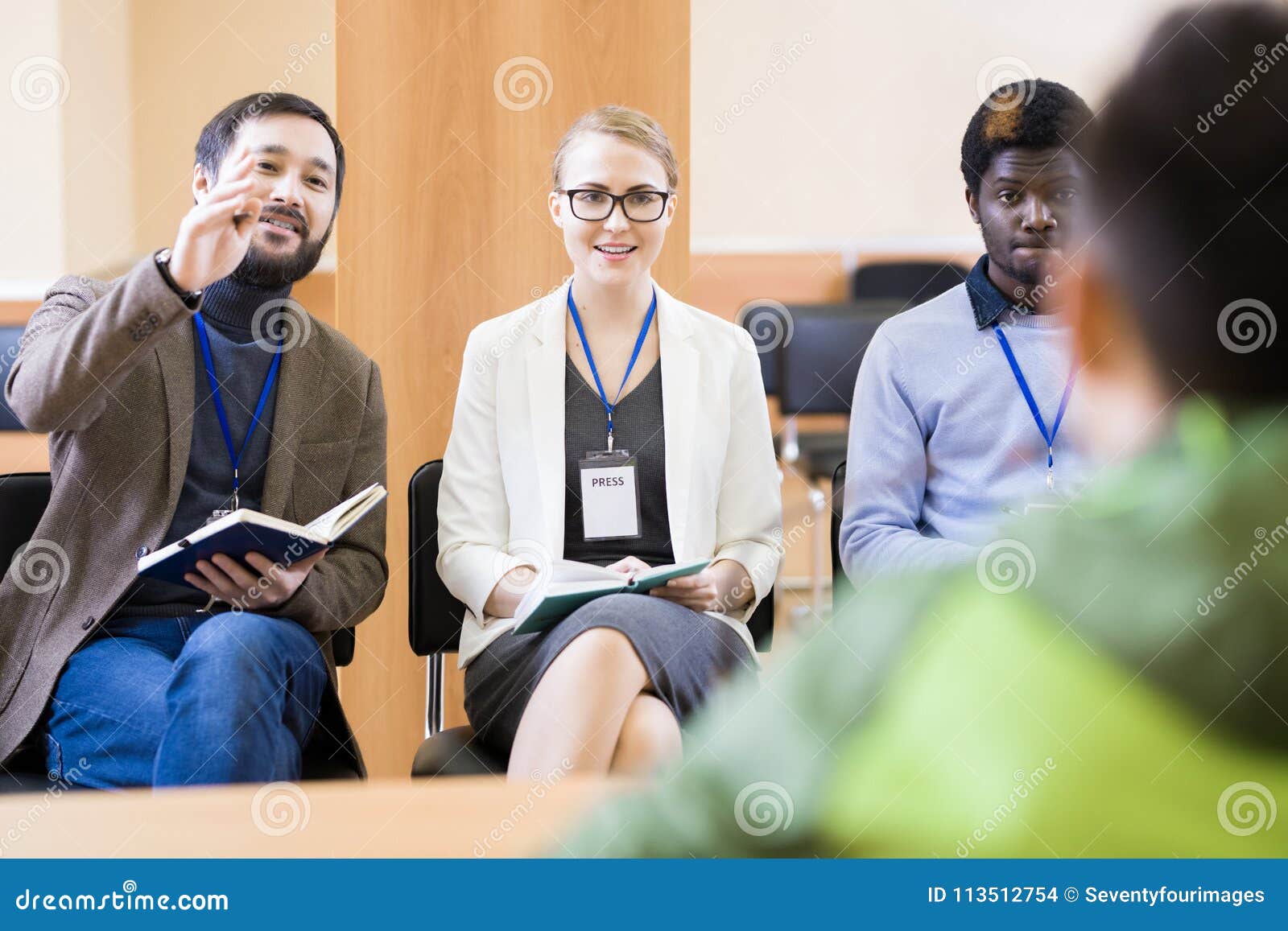Group of Journalists at Press Conference Stock Photo - Image of mass ...