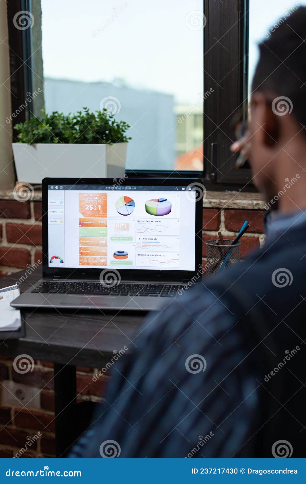Over Shoulder View of Startup Employee Analyzing Business Key ...