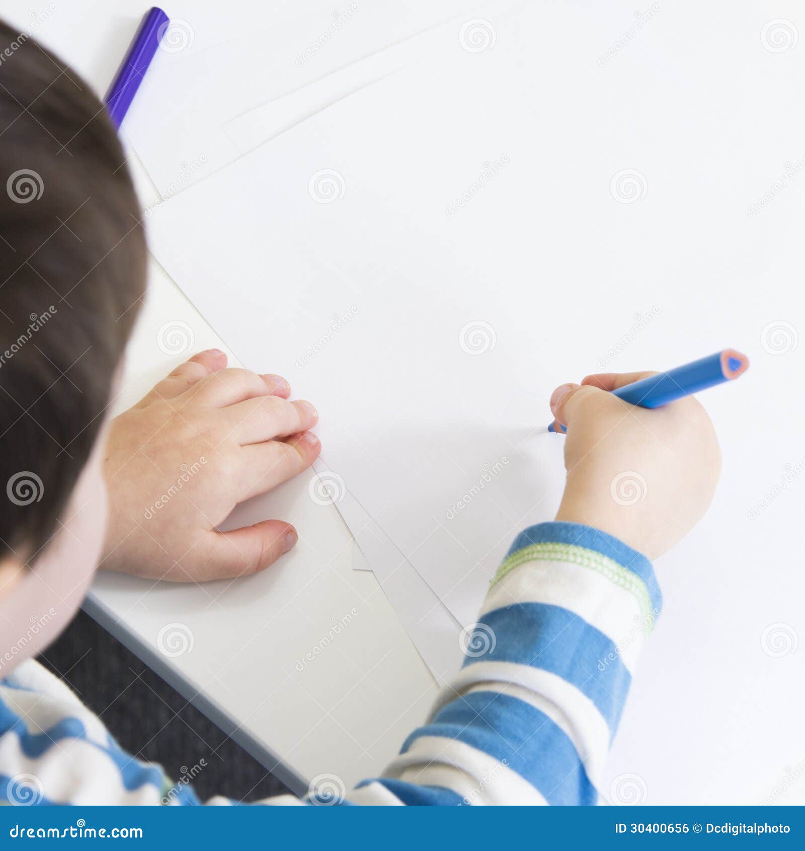 Over Shoulder View of a Young Boy Drawing Stock Photo - Image of colour ...