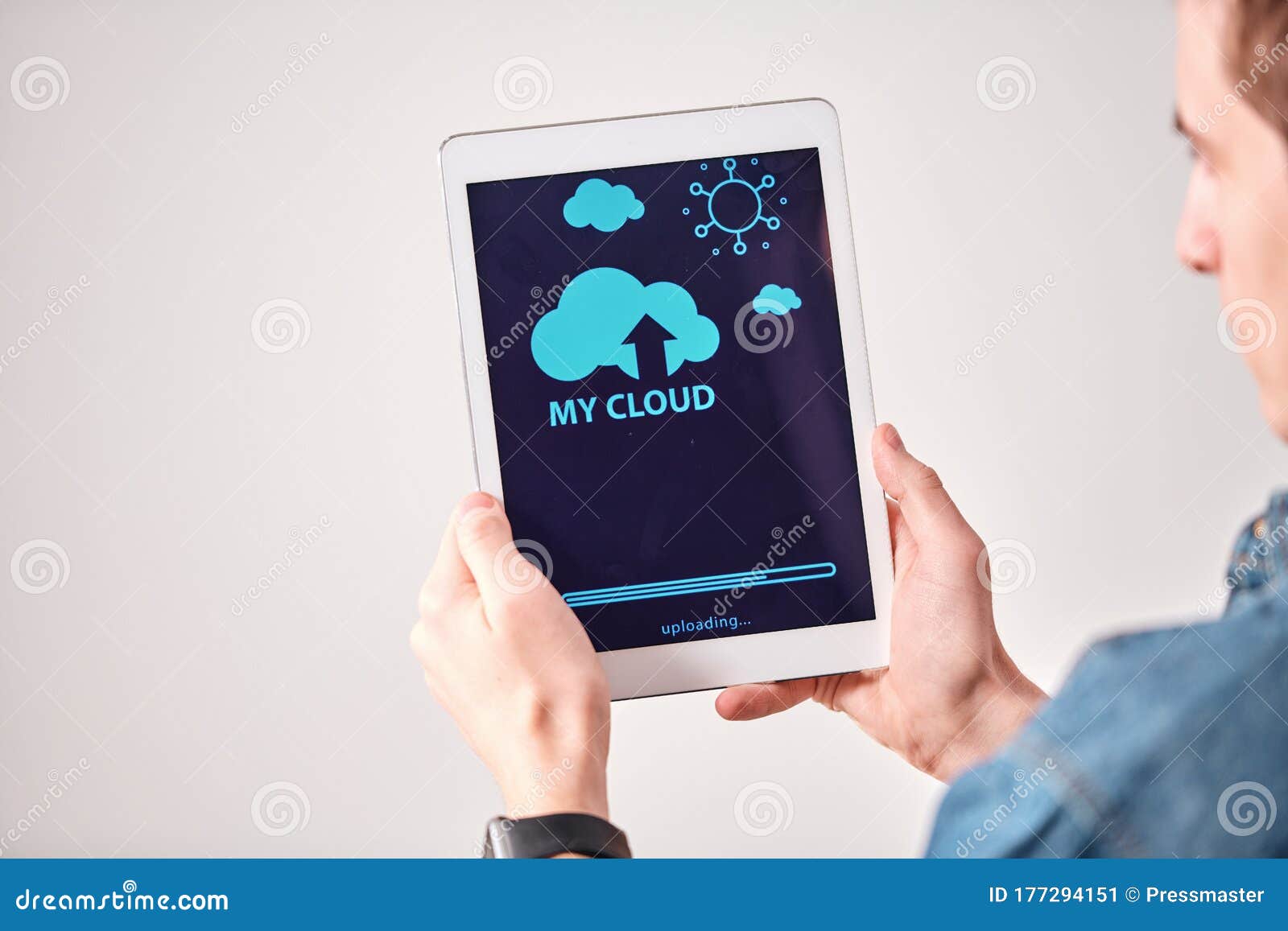 Uploading Files On Cloud Service Stock Image Image Of Equipment Cloudspace 177294151