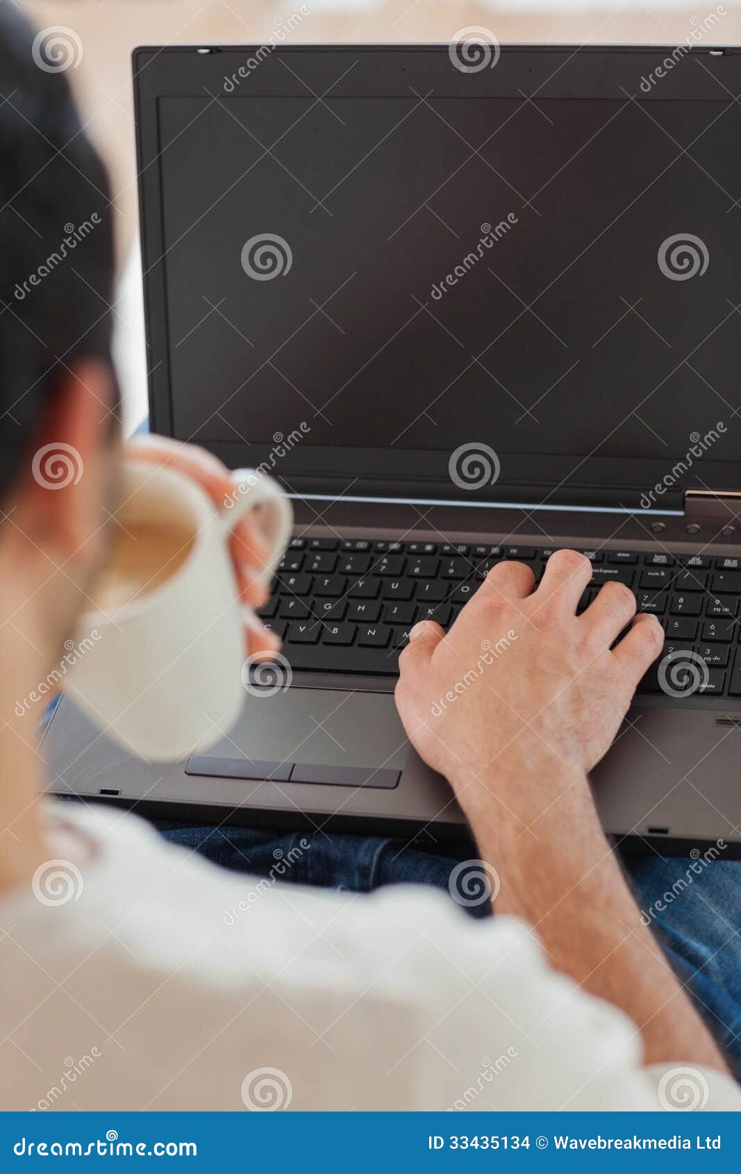 Over Shoulder View of Young Man Using His Laptop Stock Photo - Image of ...