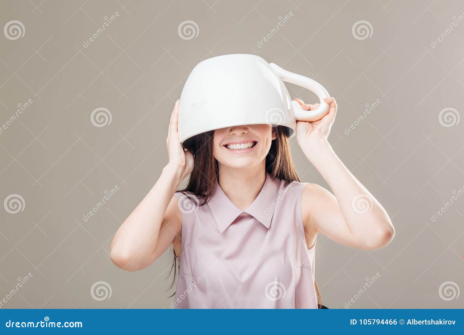Over Size Cup on Head of the Woman Like a Hat Stock Photo - Image of ...