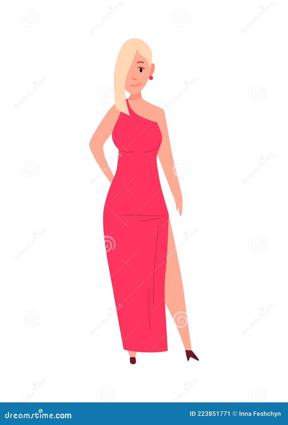Over Size Woman Adult Lush Lady In Festive Clothe Flat Cartoon Style