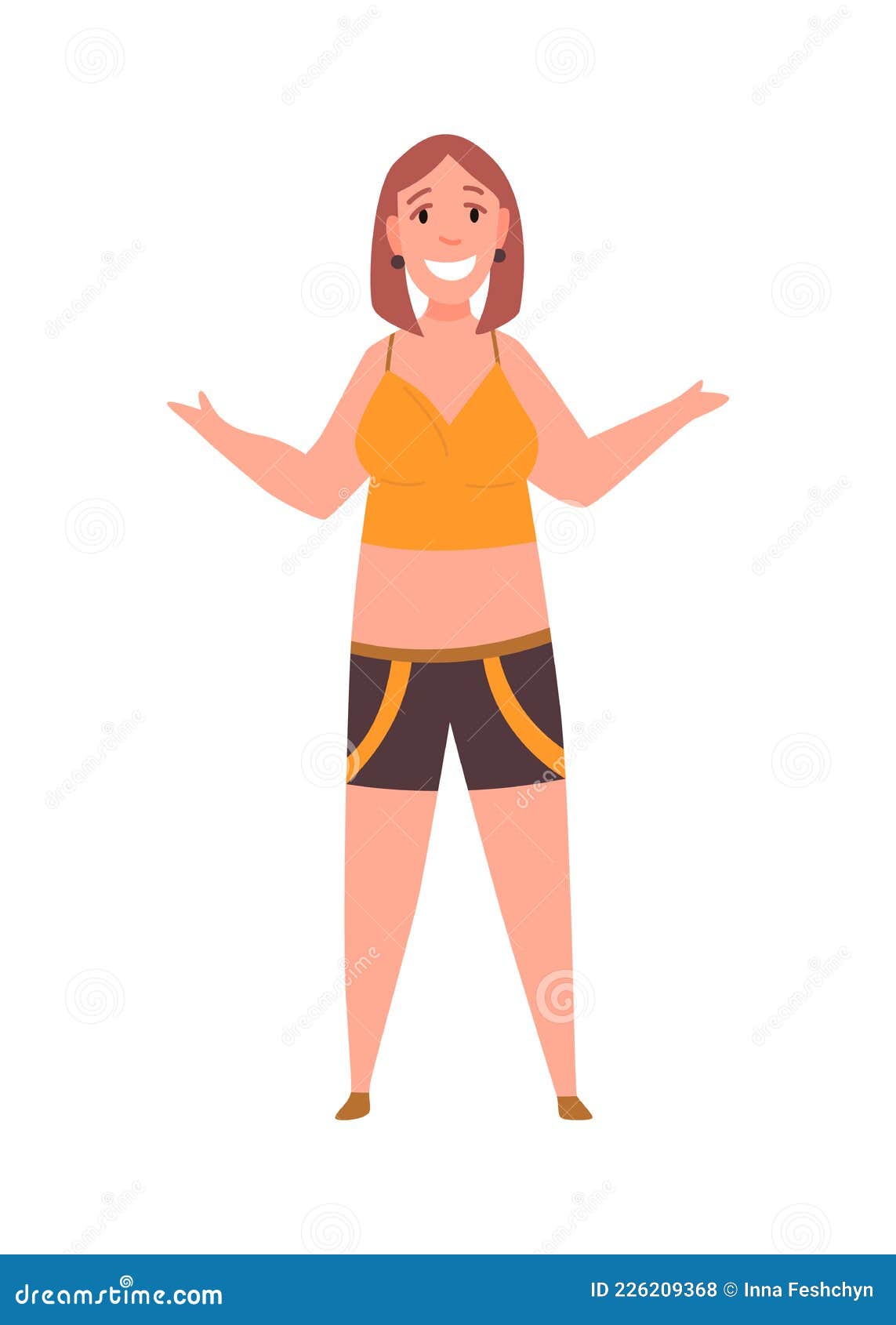 Over Size Woman Adult Lush Lady In Sport Clothe Flat Cartoon Style