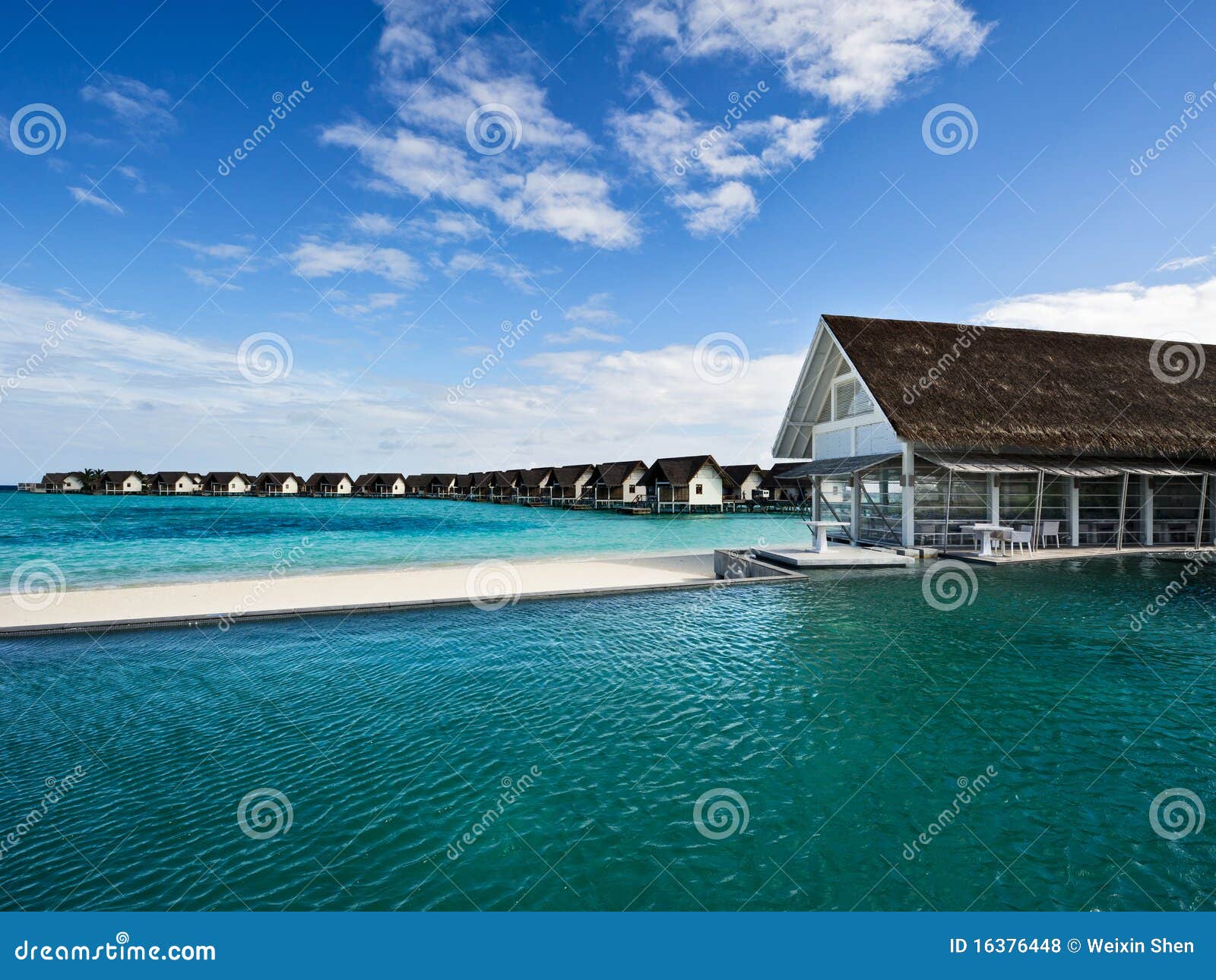 Over Water House and Swimming Pool in Beach Resort Stock Photo - Image ...