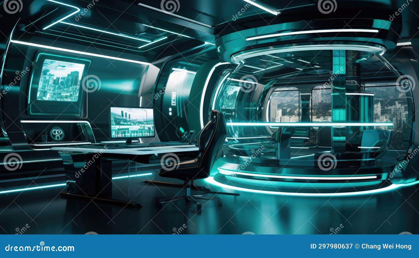 A Well Design Futuristic Office with High Tech Lighting Setup Stock ...