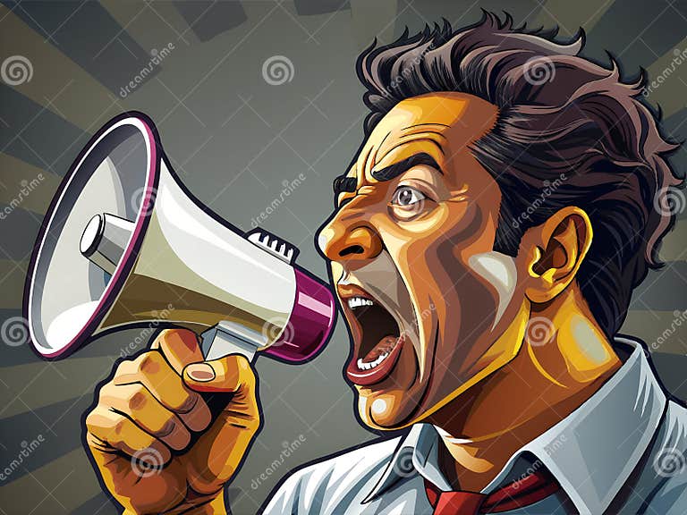 Vector Illustration of a Man Shouting Using Megaphone. Ai Image ...