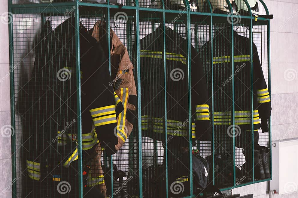 Overalls of a Fireman in a Fire Department Stock Image - Image of ...