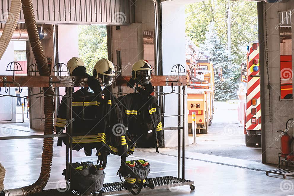 Overalls of a Fireman in a Fire Department Stock Image - Image of ...