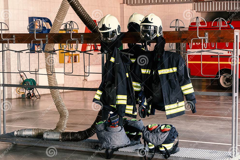 Overalls of a Fireman in a Fire Department Stock Image - Image of ...