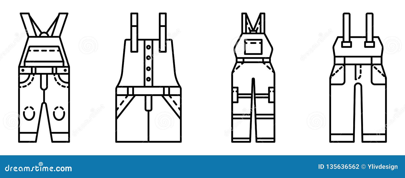 Overalls Icon Set, Outline Style Stock Vector - Illustration of denim ...