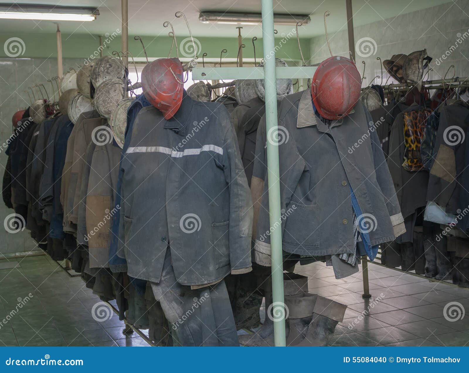 Overalls Miners Working in the Locker Room Stock Photo - Image of area ...