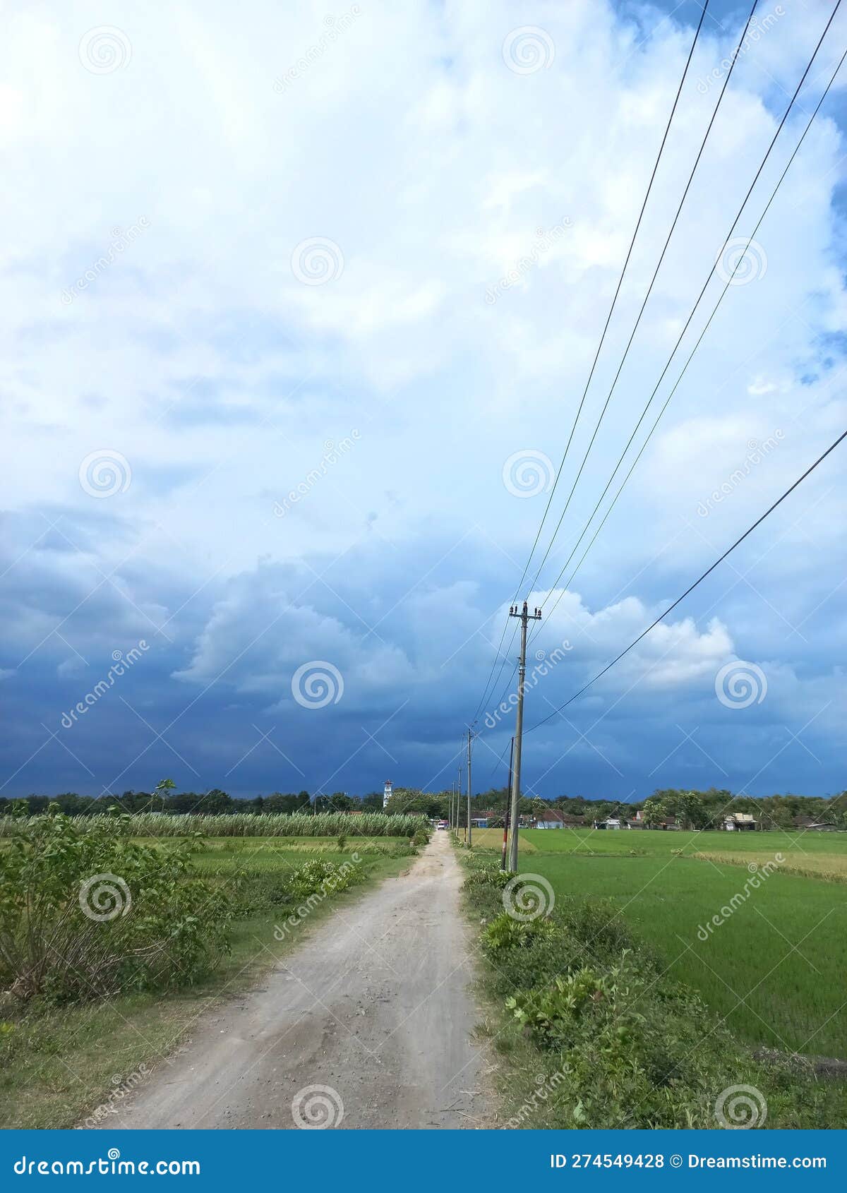 Overcast Clouds on the Village Rice Field Road Stock Photo - Image of ...