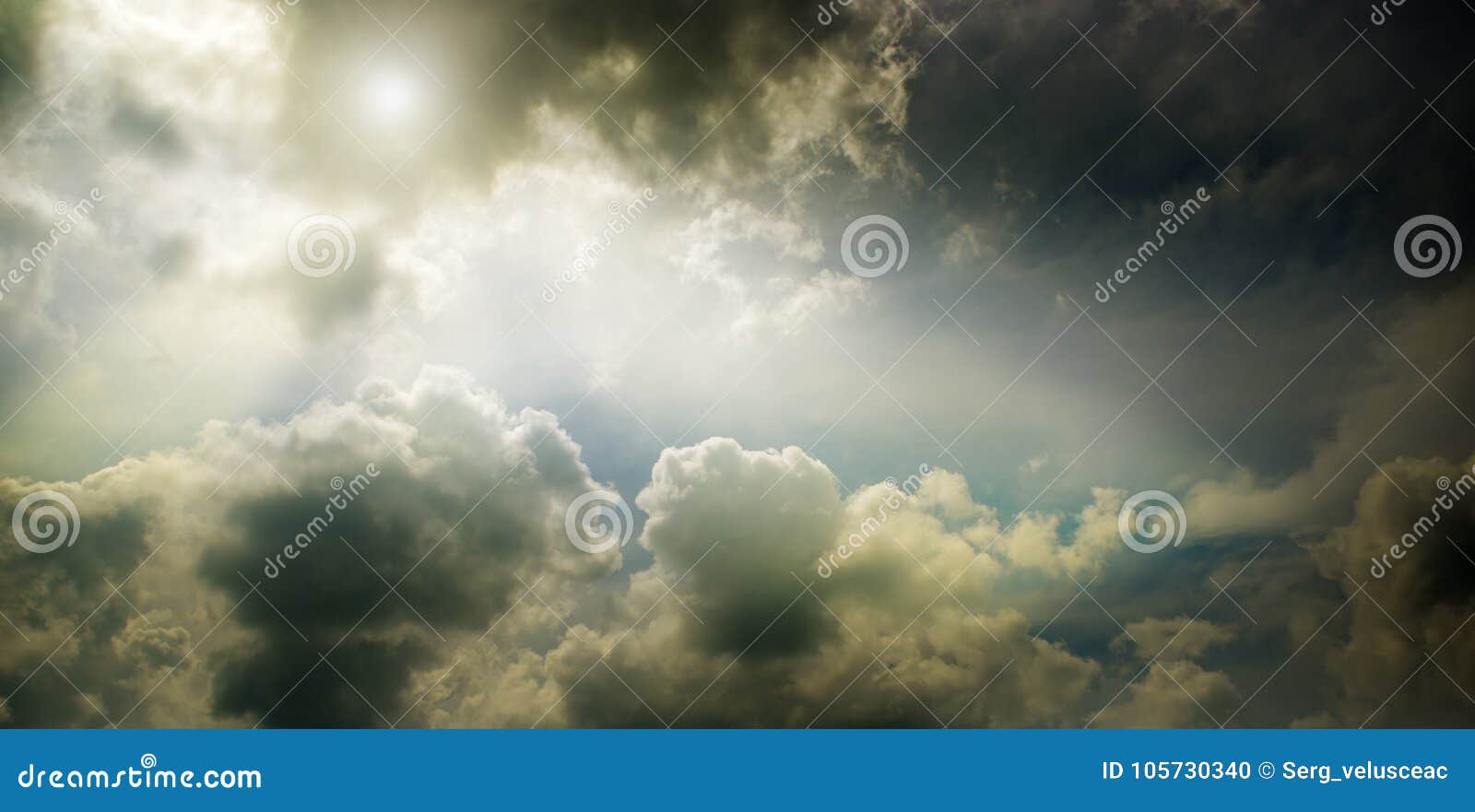 Overcast Sky and the Sun Behind Cumulus Clouds. Stock Photo - Image of ...
